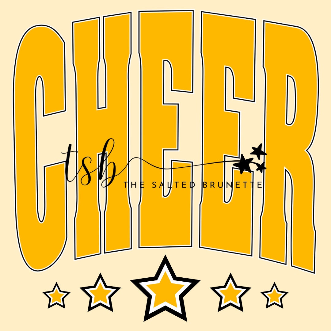 Yellow Gold Cheer Varsity Font Digital Design; School Spirit; Small ...