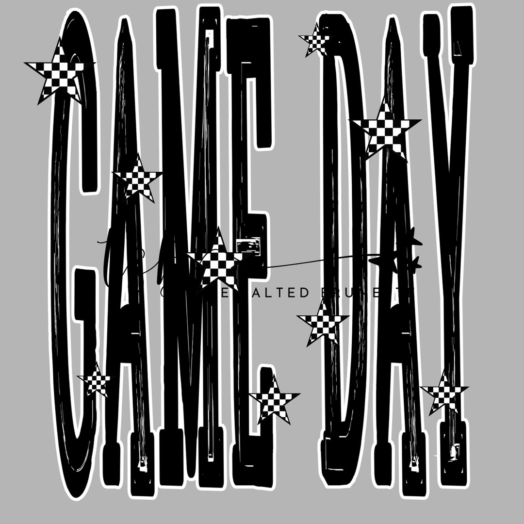 GAME DAY; Black Checker Star Game Day Large Font; Game Day Season; Png ...