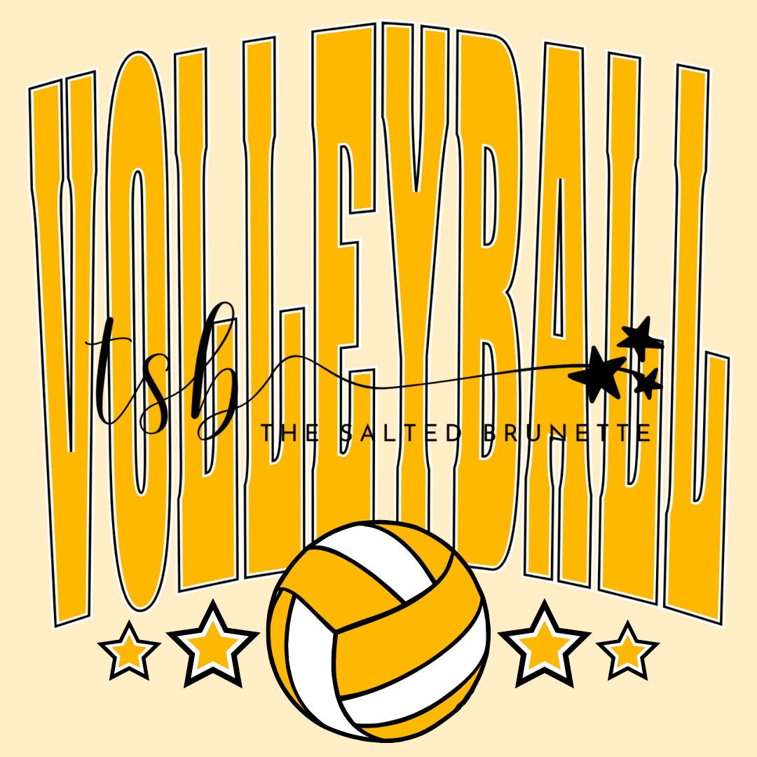 Yellow Gold VOLLEYBALL Varsity Font Digital Design; School Spirit ...