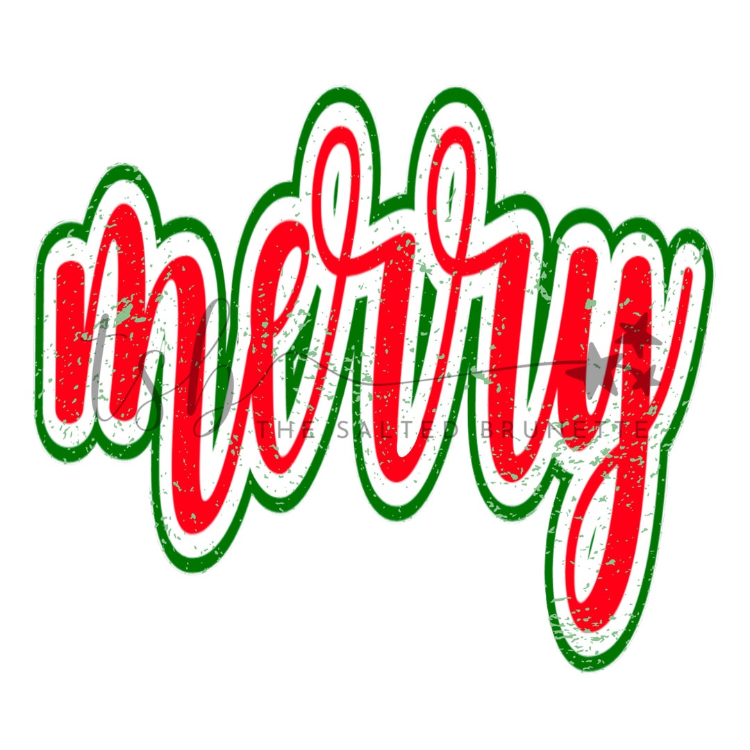 Cursive Merry; Distressed; Christmas PNG - Etsy