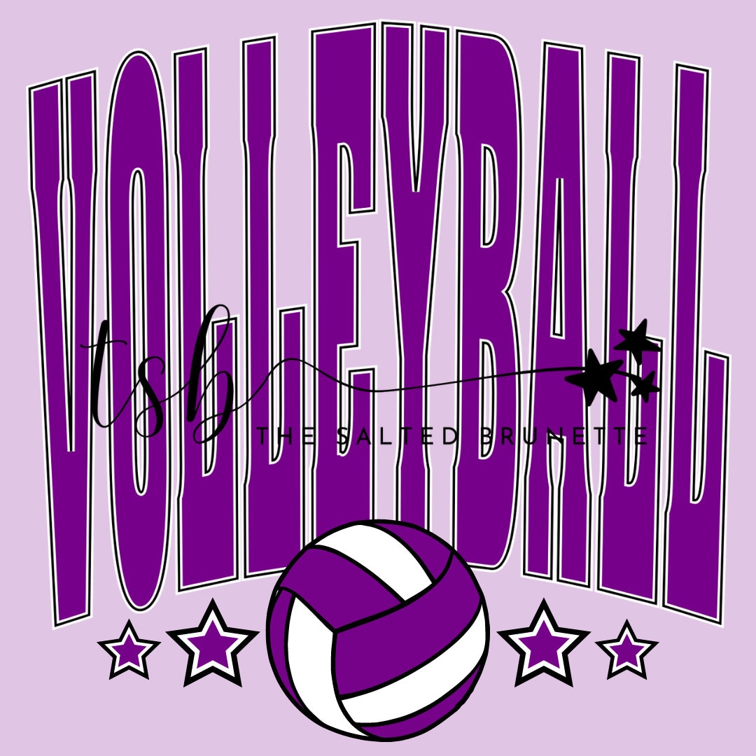 Purple Volleyball Varsity Font Digital Design; School Spirit; Small ...