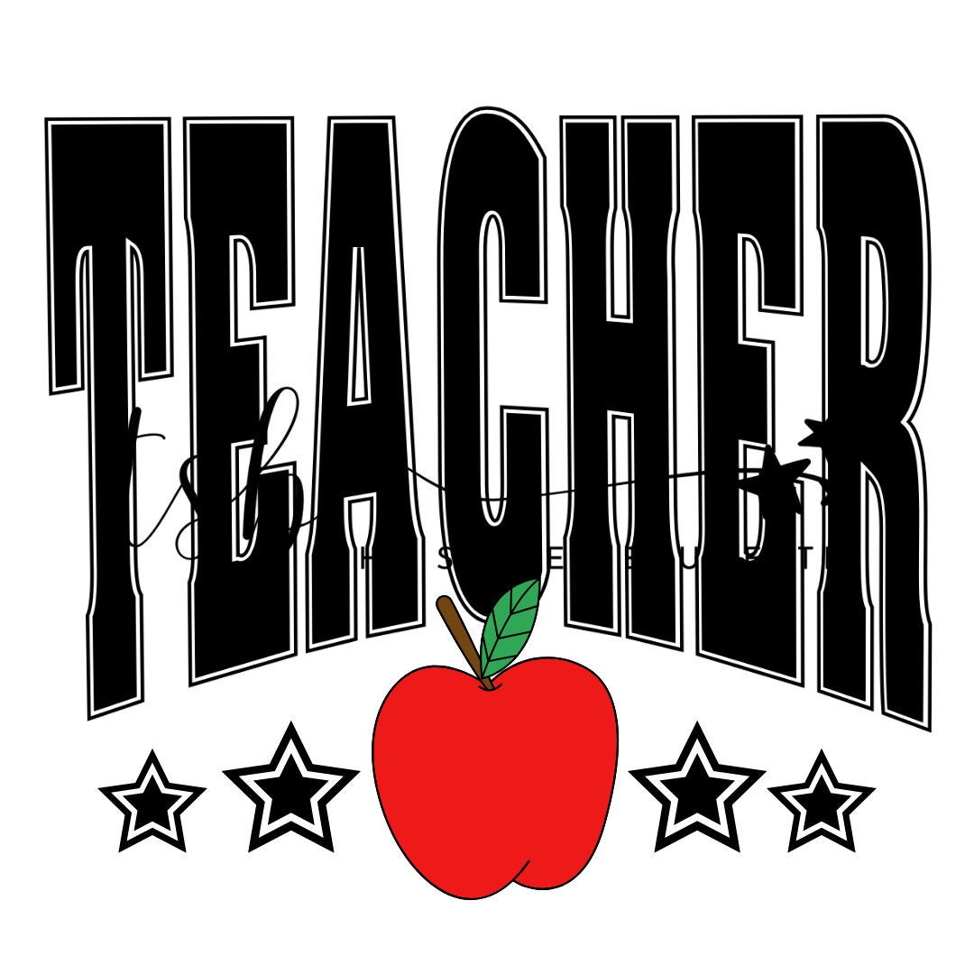 TEACHER; Oversized Varsity Font; Teacher Block Lettering Apple; Teacher ...