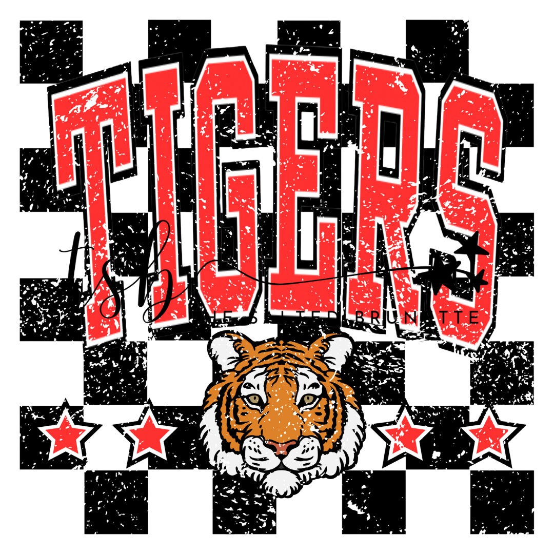 Checker Tigers ; Distressed Varsity Lettering; School Spirit PNG - Etsy