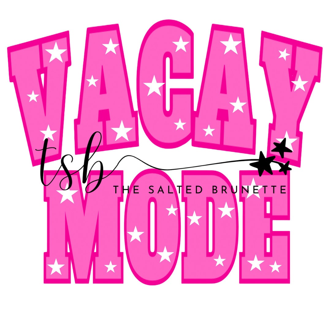 Sparkle VACAY MODE Oversized Lettering Hot Pink Varsity Font Distressed ...