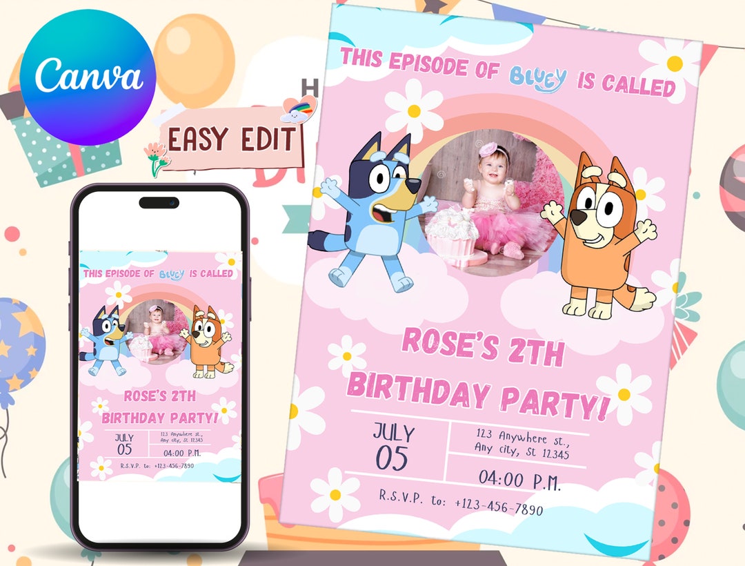 Bluey Birthday Invitation Bluey Custom Photo Editable Bluey - Etsy 日本