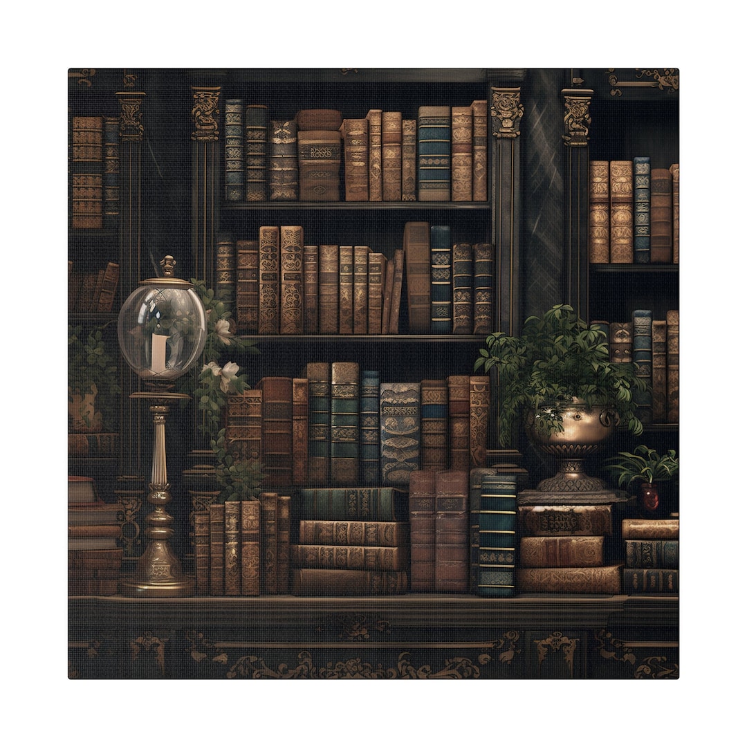 Dark Academia vintage Library Shelves Print Matte Canvas, Stretched, 0. ...