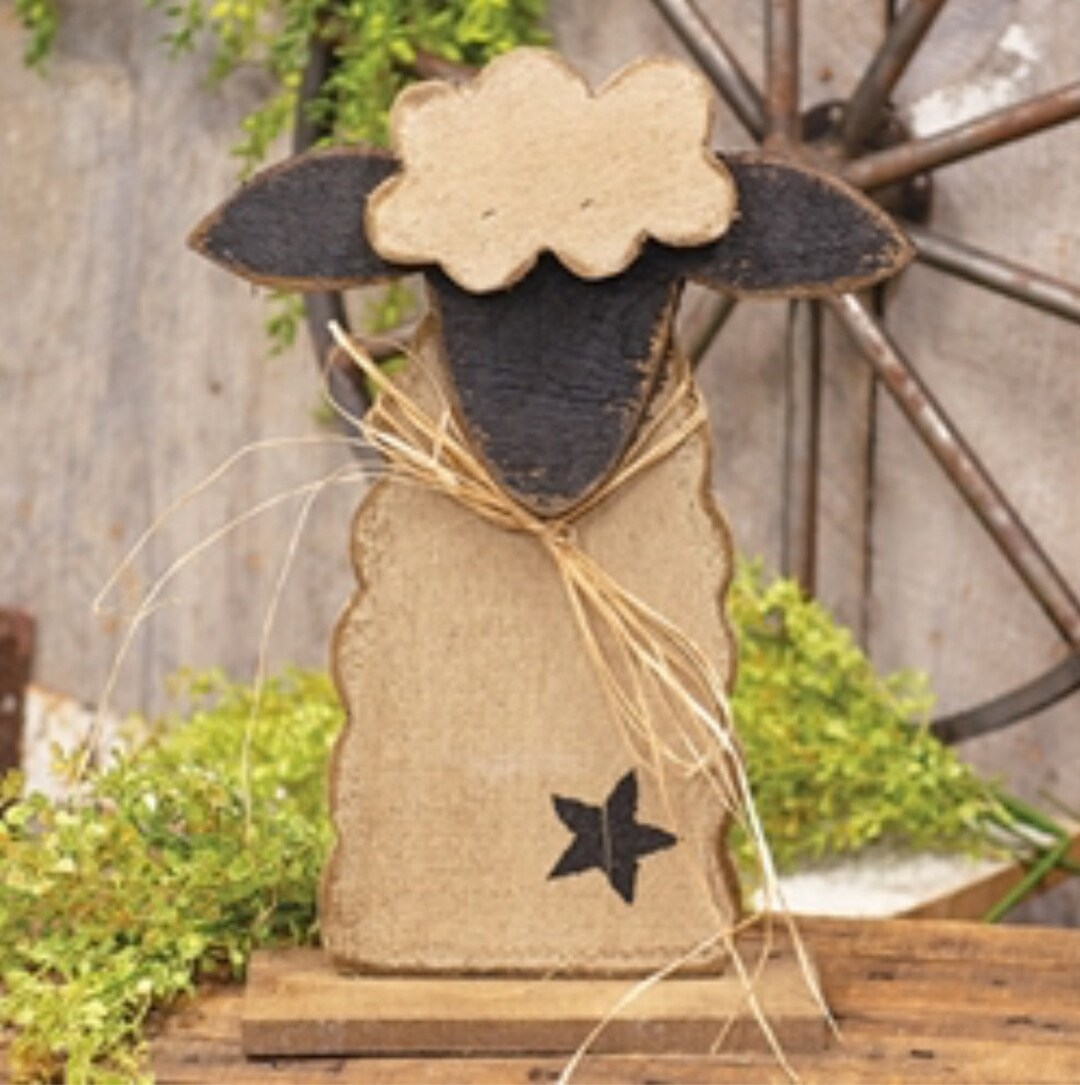 Rustic Wood Primitive Fluffy Sheep on Base, 16.5"h - Etsy
