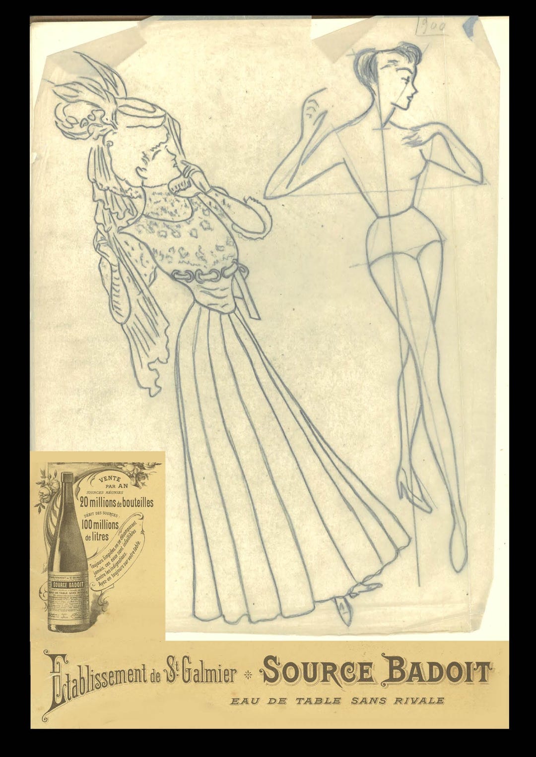 Vintage French Fashion Drawing Portfolio, Original Pencil Croquis ...