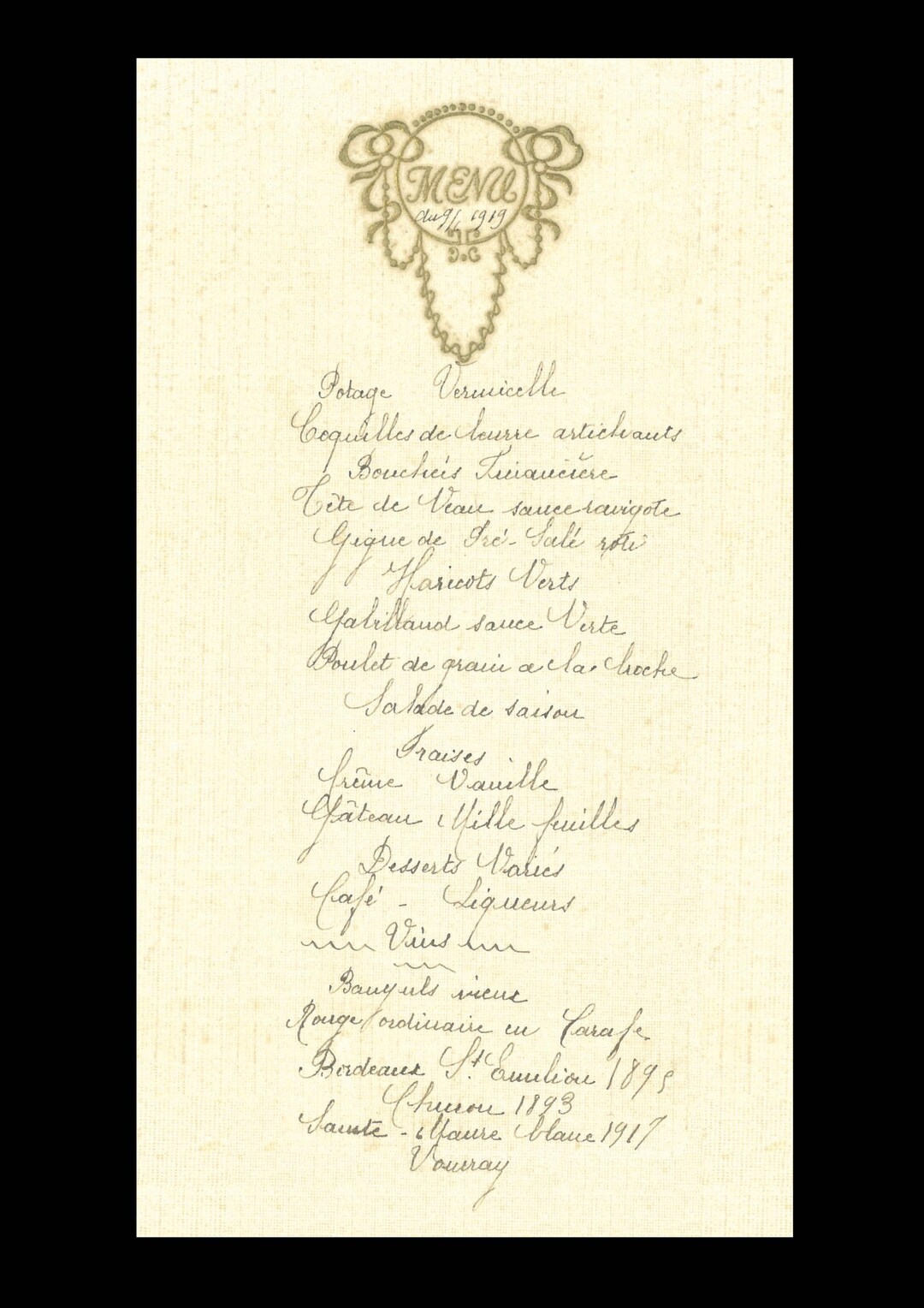 Rare French Handwritten Menu 1900s: Vintage Wine Ephemera (digital JPG ...