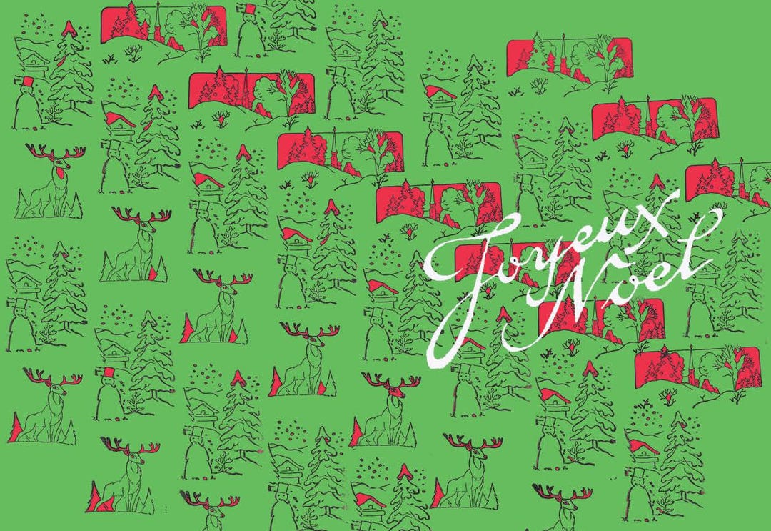Vintage French Christmas Card: Hand Printed Holiday Design (digital JPG ...