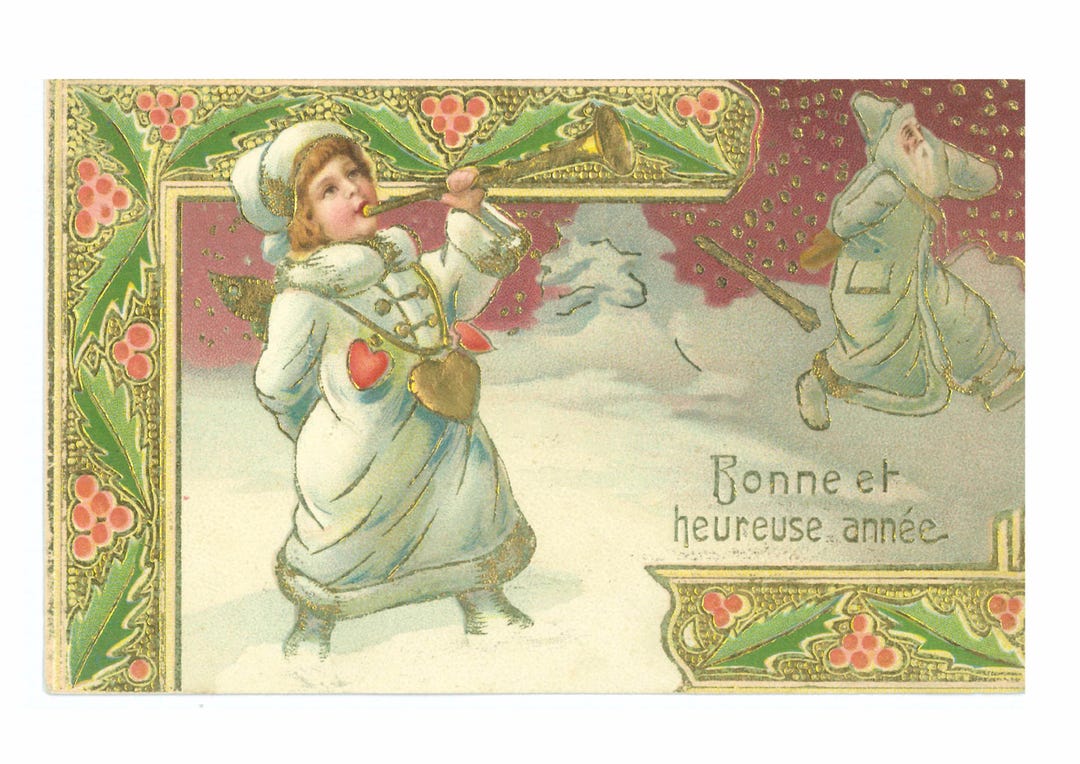 Early 1900's French Christmas Scene Welcoming in the New Year ...