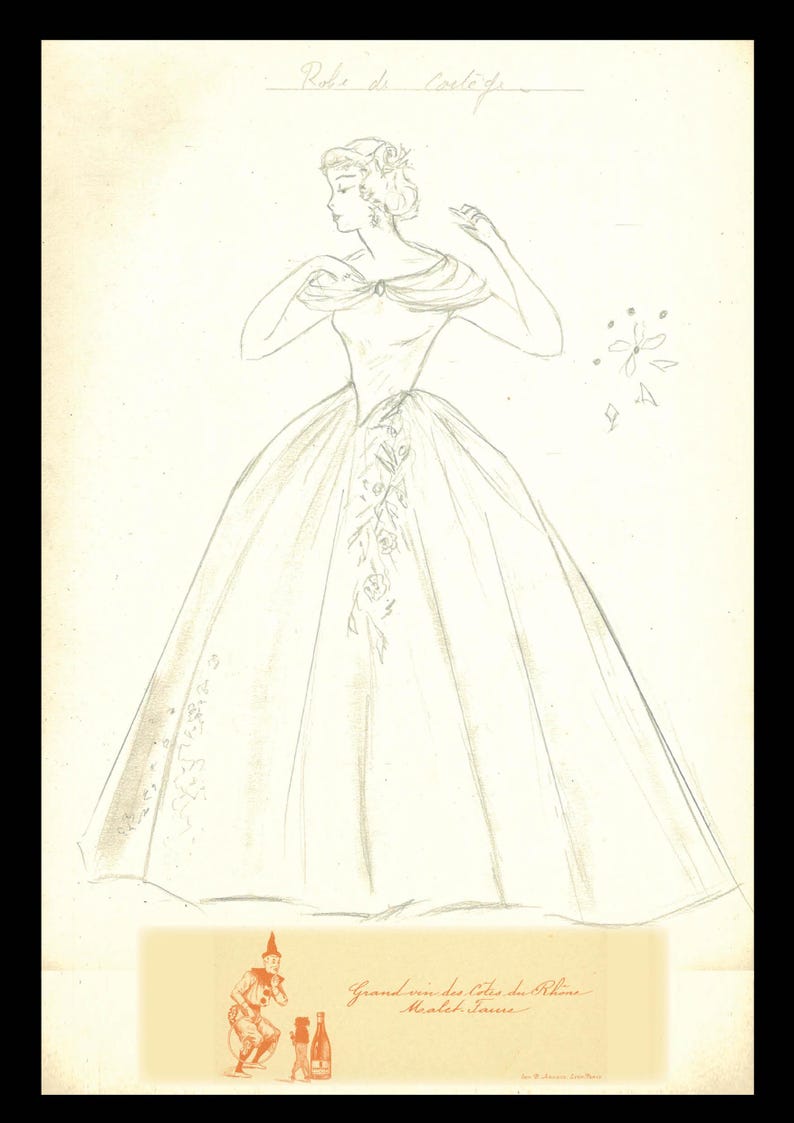 Vintage French Fashion Drawing Portfolio: Original Pencil Croquis ...