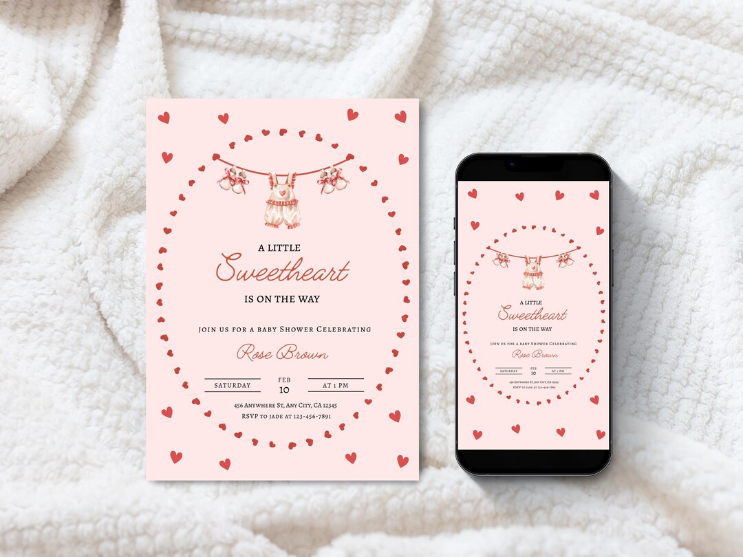 Valentine's Day Baby Shower Invitation, Sweetheart Theme, Canva ...