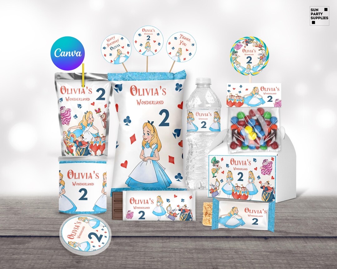 Alice in Wonderland Birthday Printables Party Favors Labels Package ...