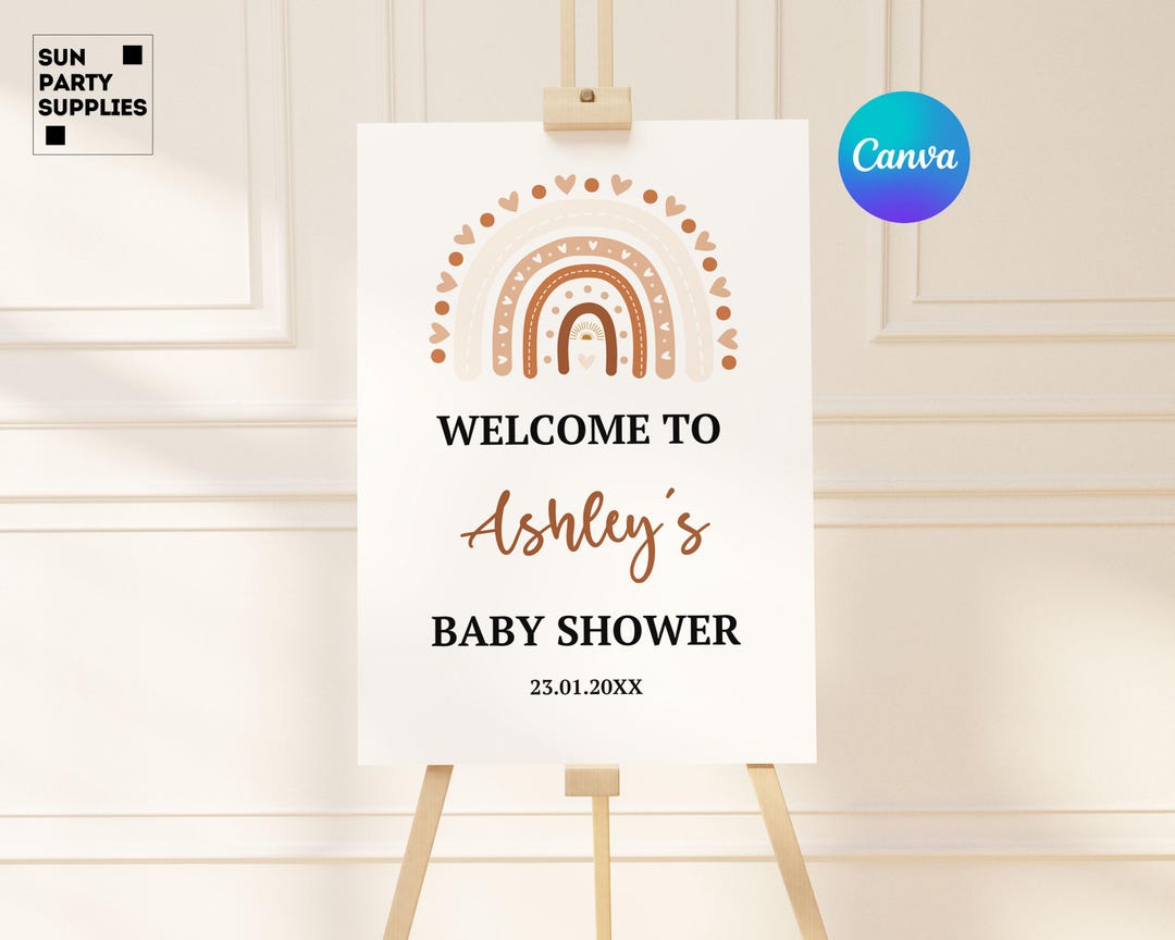 Editable Boho Rainbow Baby Shower Welcome Sign Rainbow Baby Shower ...