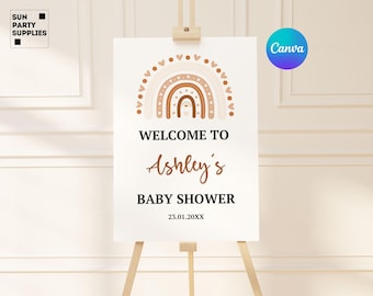Editable Rainbow Baby Shower Welcome Sign, Boho Rainbow Baby Shower ...