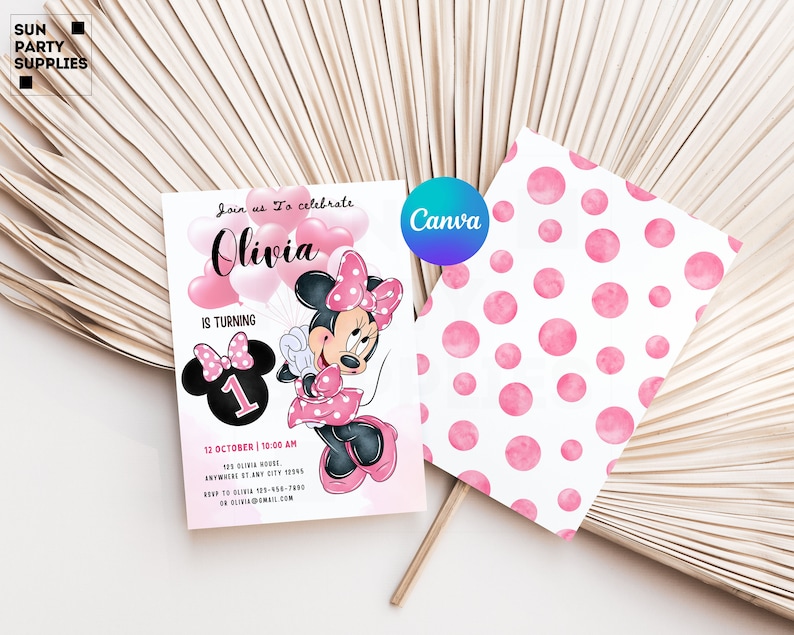 Editable Minnie Mouse Birthday Invitation, Minnie Mouse Birthday, 1st ...