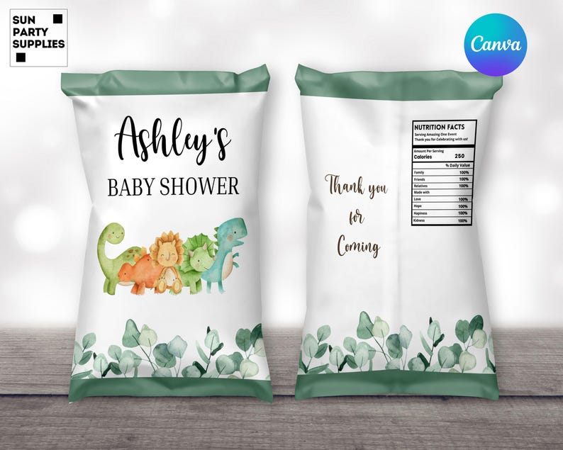 Dinosaur Baby Shower Bundle | Editable Labels, Templates (canva) - Etsy