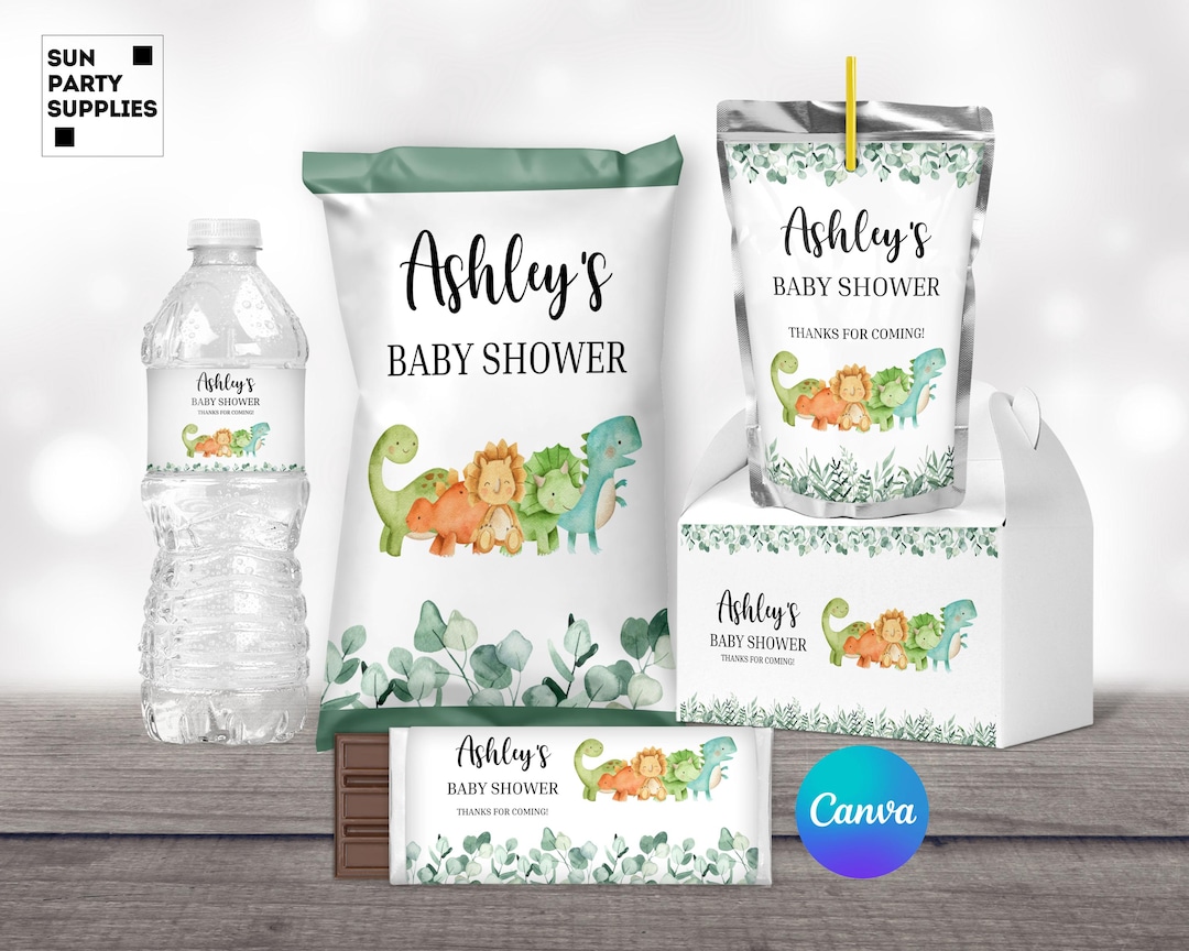 Dinosaur Baby Shower Bundle | Editable Labels, Templates (canva) - Etsy