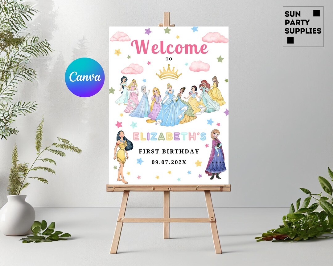 Princess Birthday Party Welcome Sign Princess Welcome Sign Princess ...