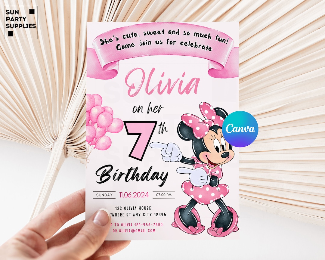 Minnie Mouse 7th Birthday Invitation, Editable Template (digital) - Etsy