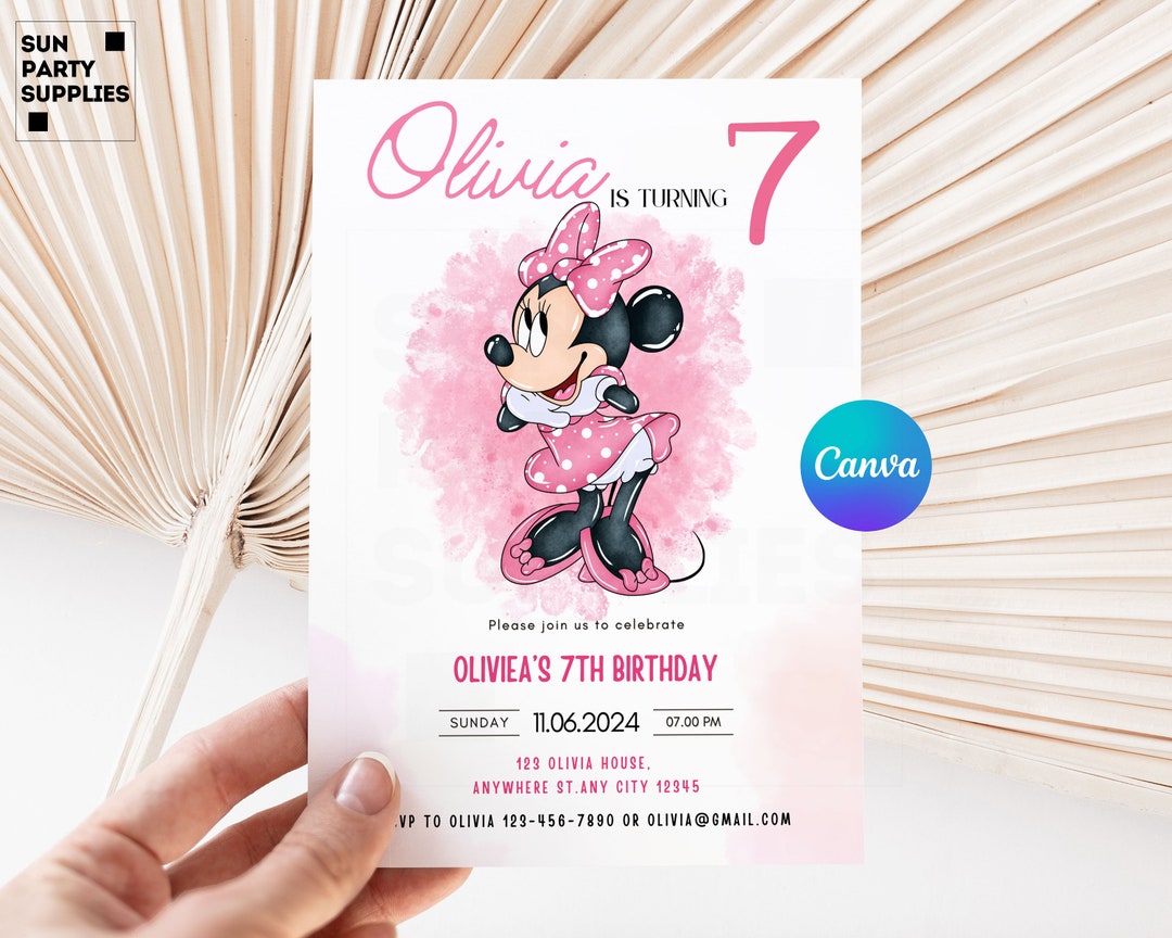 Minnie Invitations, 7th Birthday Editable Minnie Invitations, Minnie ...