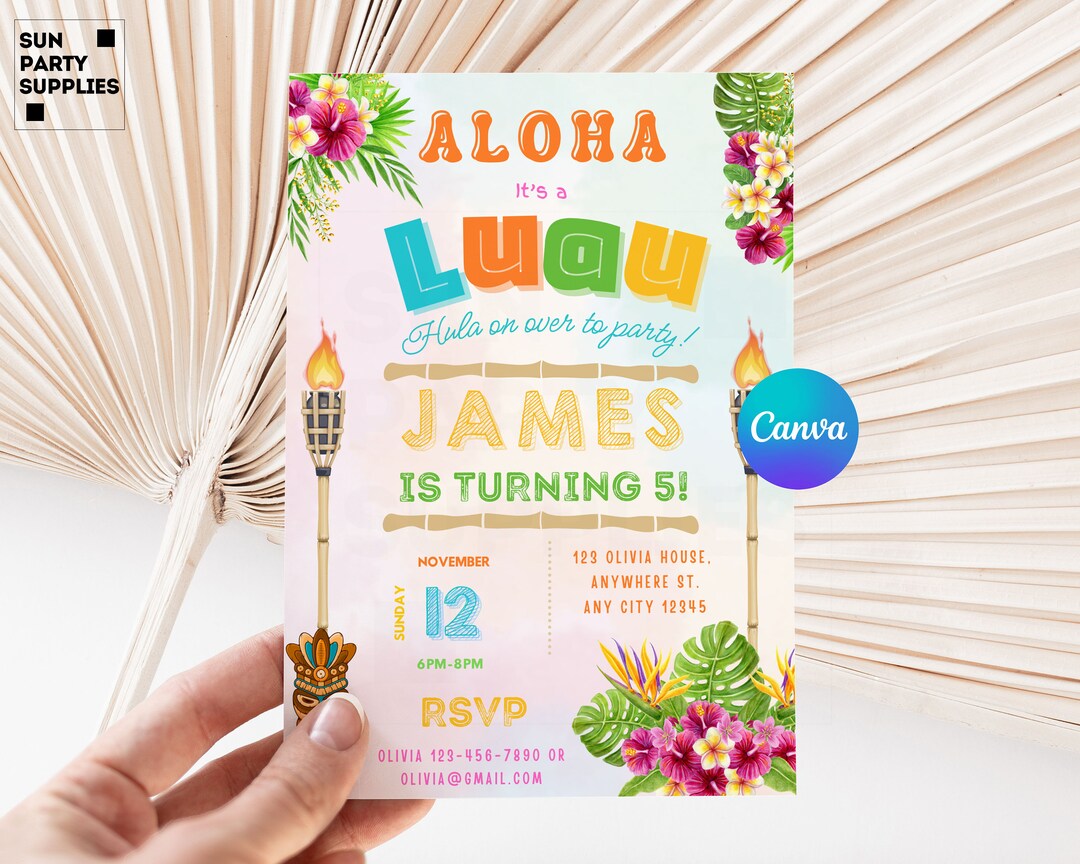 Aloha Invitation Luau Invitation Tropical Invitation Luau Birthday ...