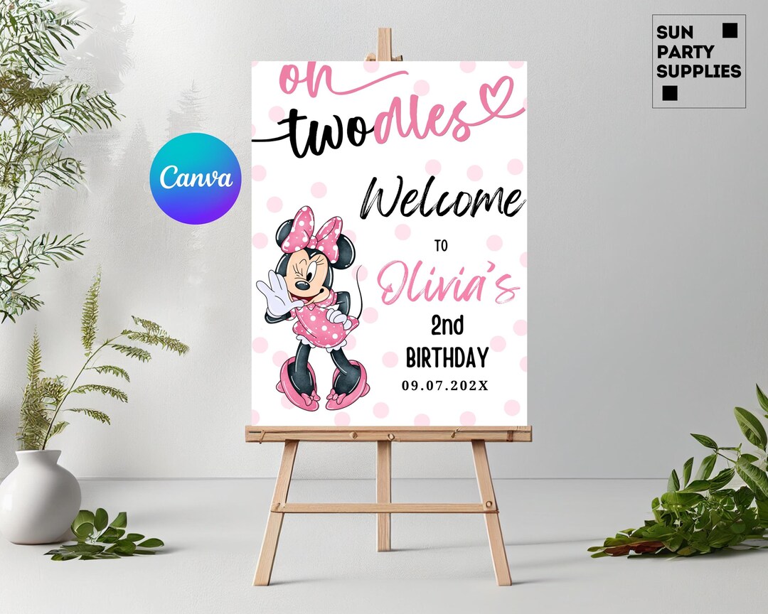 Pink Minnie Welcome Banner Minnie Mouse Birthday Party Welcome Sign ...