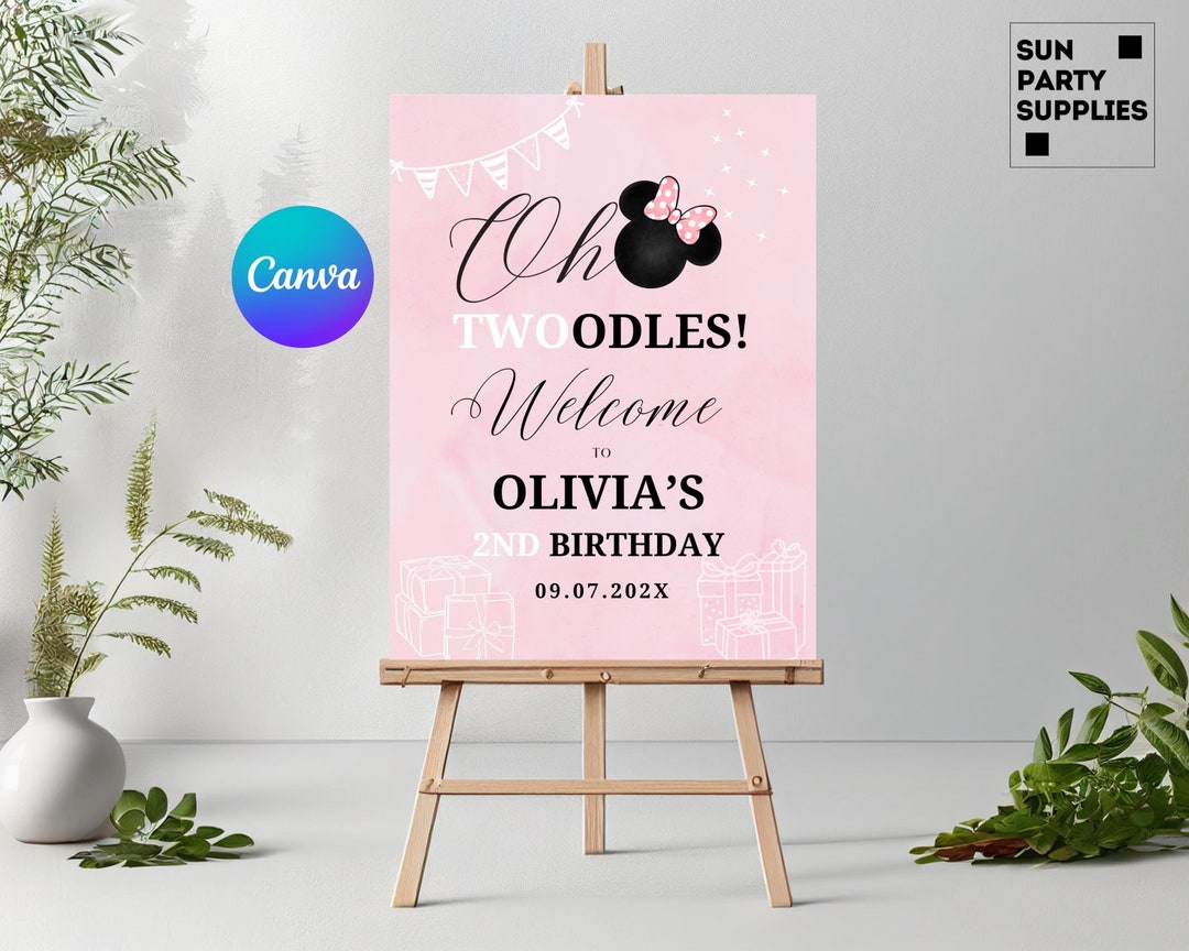Pink Minnie Mouse Birthday Welcome Sign, Editable Party Decor (digital ...