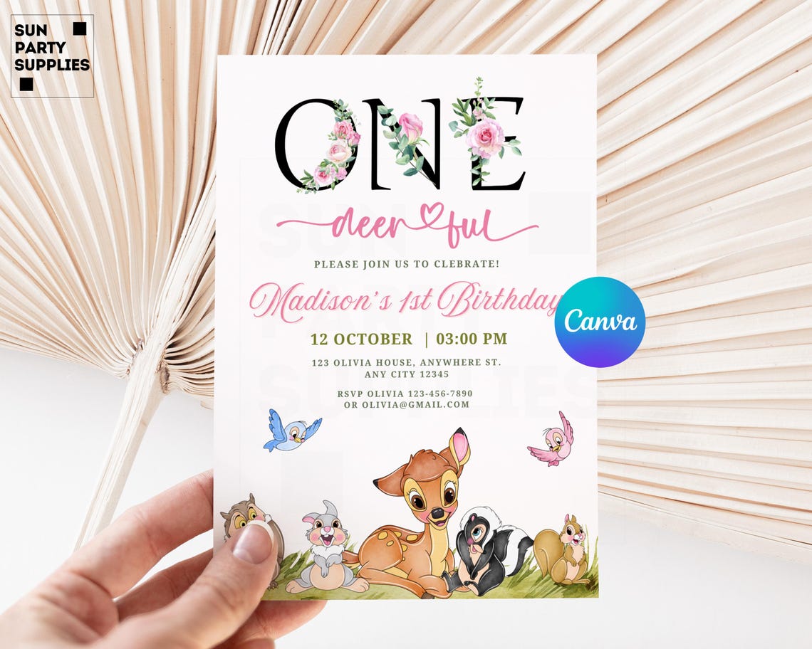 Bambi 1st Birthday Invitation, Woodland Deer Party (digital) - Etsy