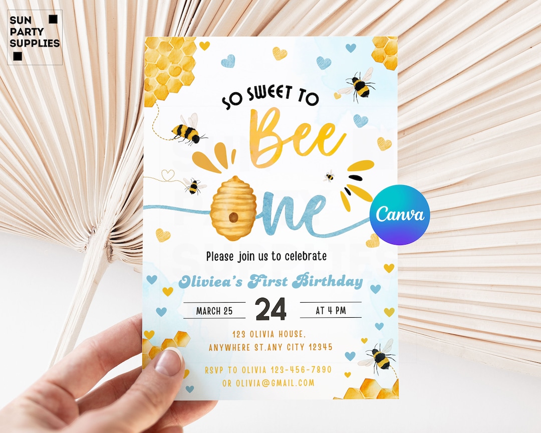 Bee Invitation Bee First Birthday Bee Birthday Honey Bee Party Sweet to ...