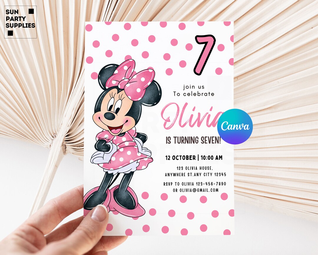 Editable Minnie Mouse 7th Birthday Invitation (digital Download) - Etsy