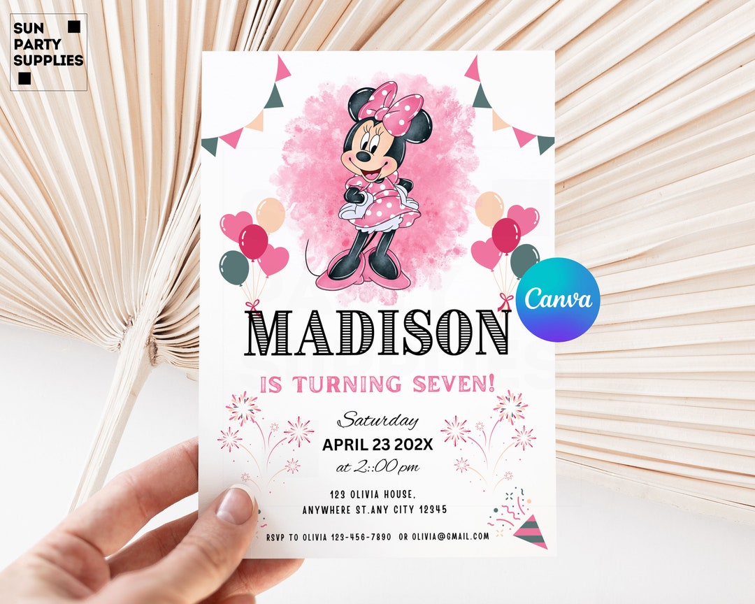 7th Birthday Minnie Mouse Birthday Invitation, Minnie Invitations ...