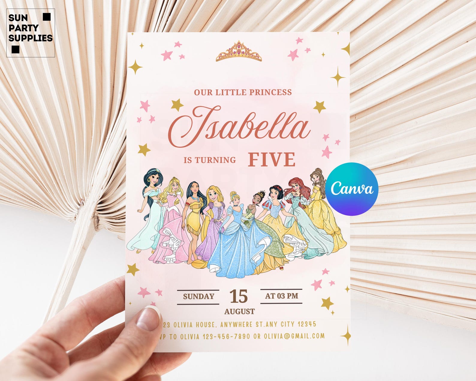Editable Princess Birthday Invitation Canva Template Princess Party ...
