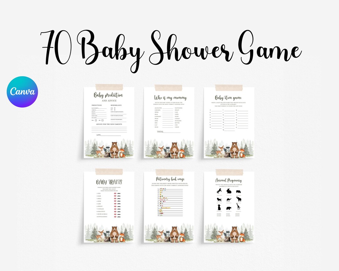 Woodland Baby Shower Game Bundle Woodland Animals Baby Shower Bundle ...