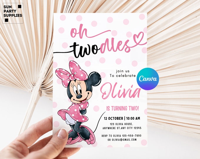 2nd Birthday, Minnie Invitations, Oh Twodles Invite, Pink Minnie Mouse ...
