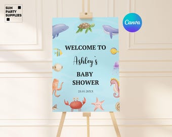Editable Under the Sea Baby Shower Welcome Sign, Printable Ocean ...