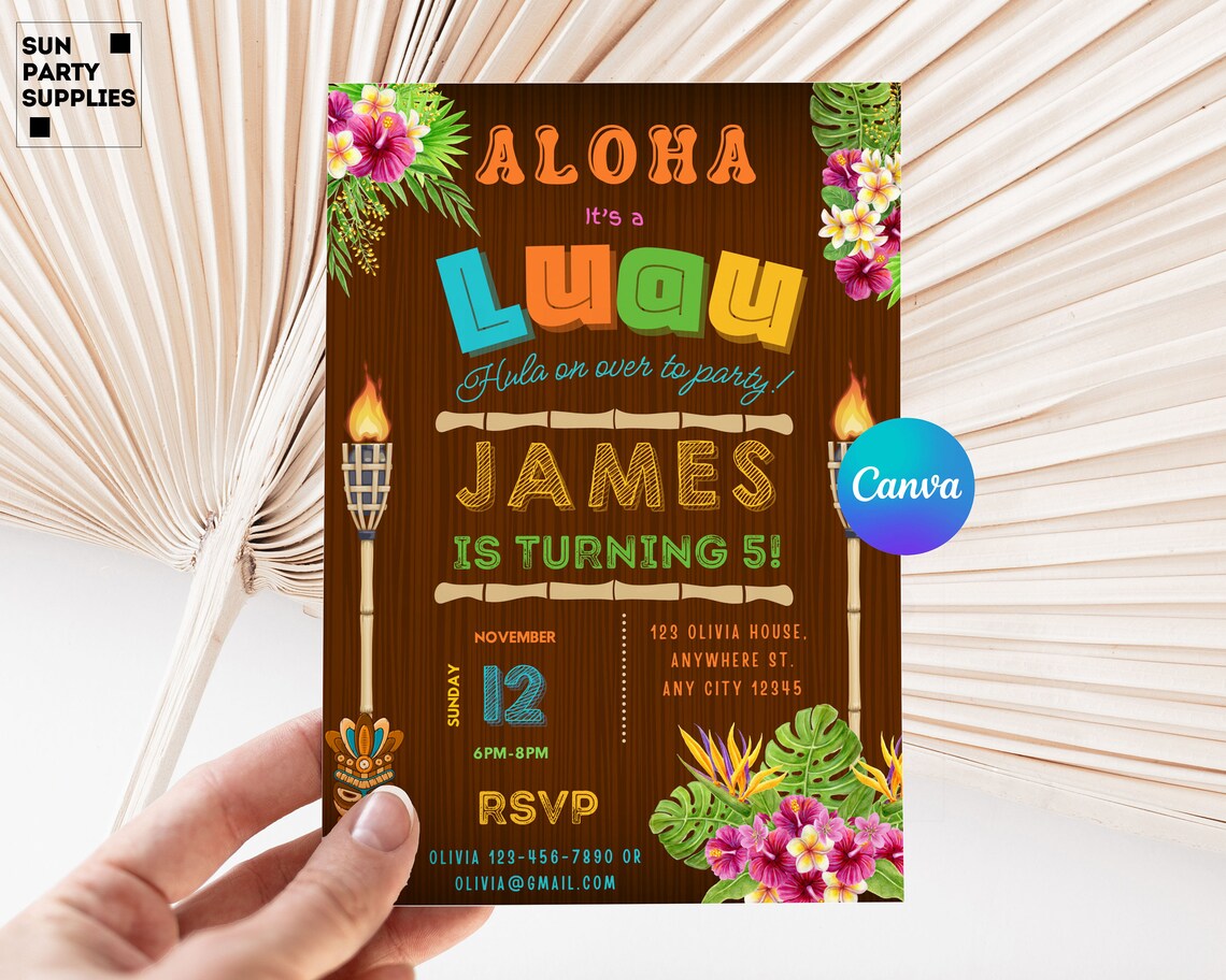 Luau Invitation Aloha Invitation Tropical Invitation Luau Birthday ...