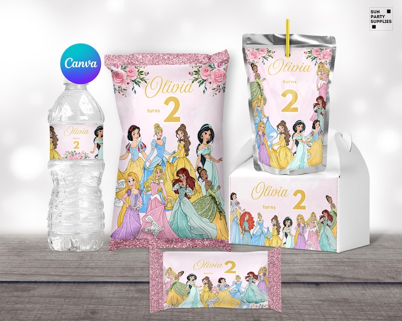 Cute Princess Party Favors Labels Party Supplies Party Bundle Chip Bag ...