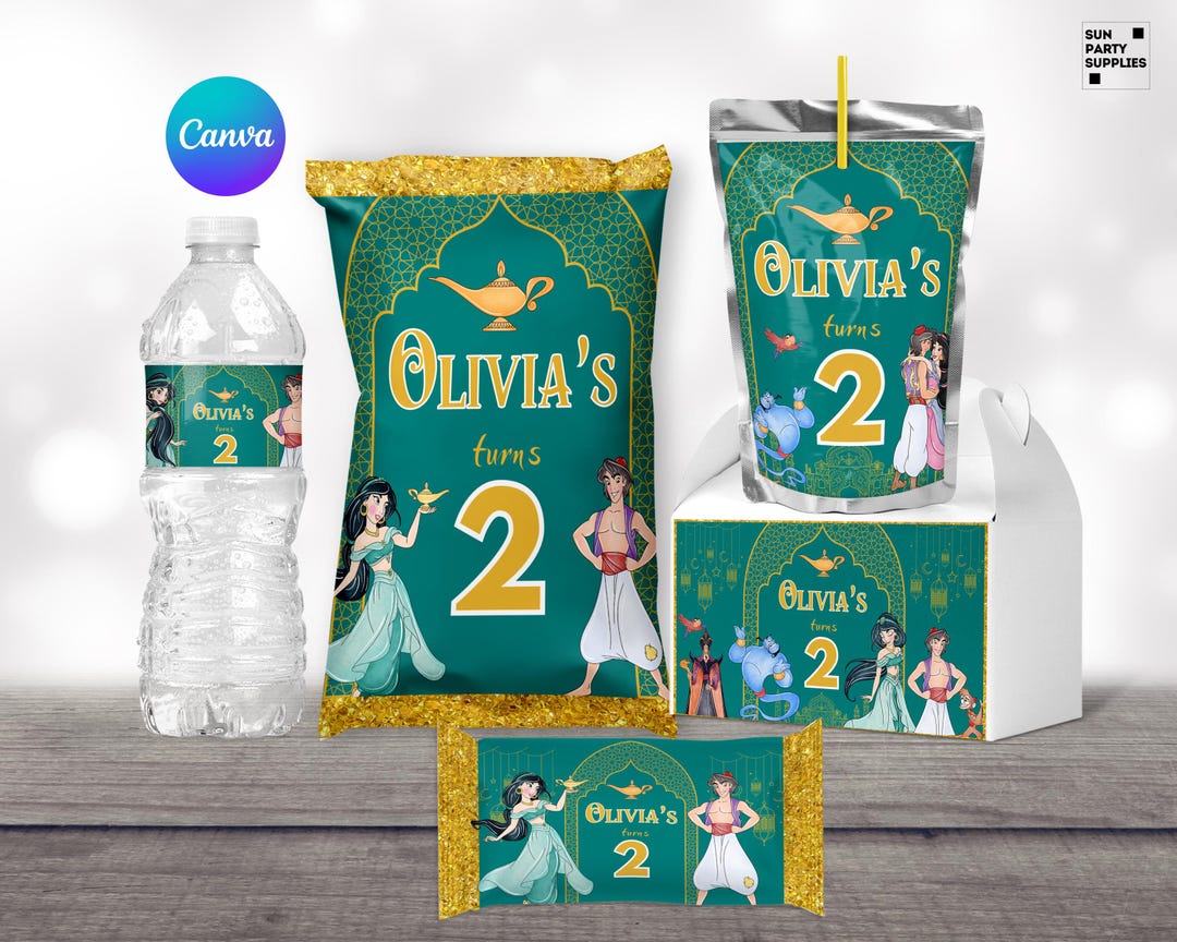 Aladdin Princess Jasmine Birthday Party Favors Printable Supplies Chip ...