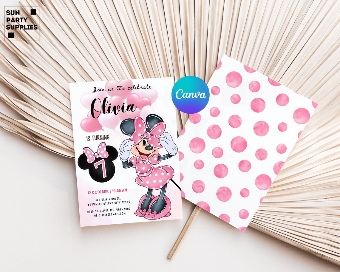 Editable Minnie Invitations, 7th Birthday Minnie Invitations, Minnie ...