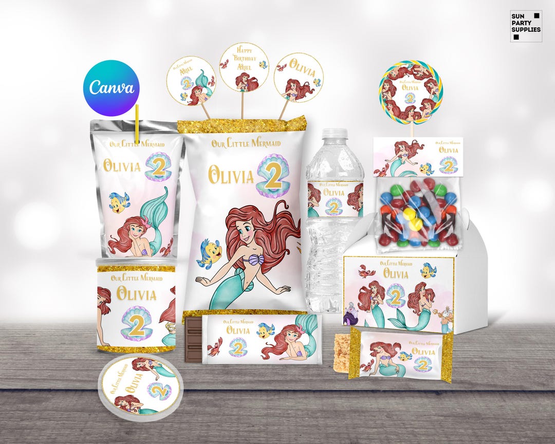 Ariel Little Mermaid Birthday Party Favors Labels Package Supplies ...