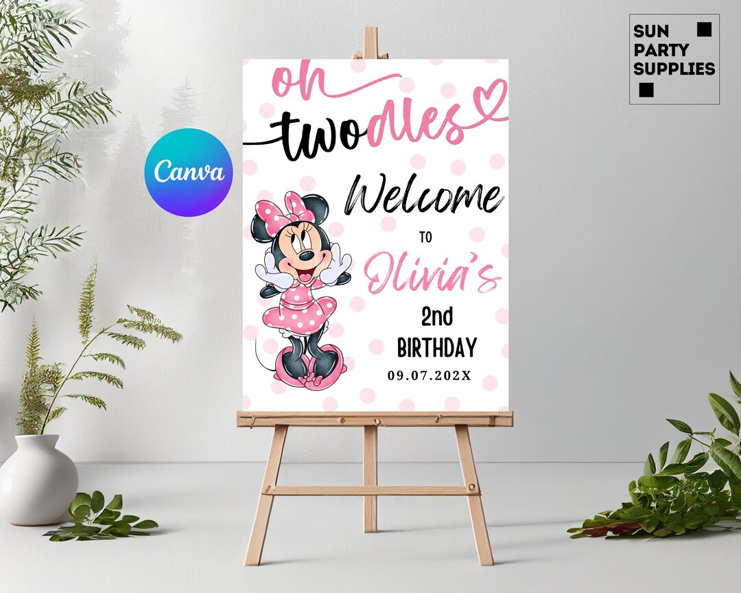 Minnie Mouse Birthday Welcome Sign, Pink Party Decor (digital File) - Etsy