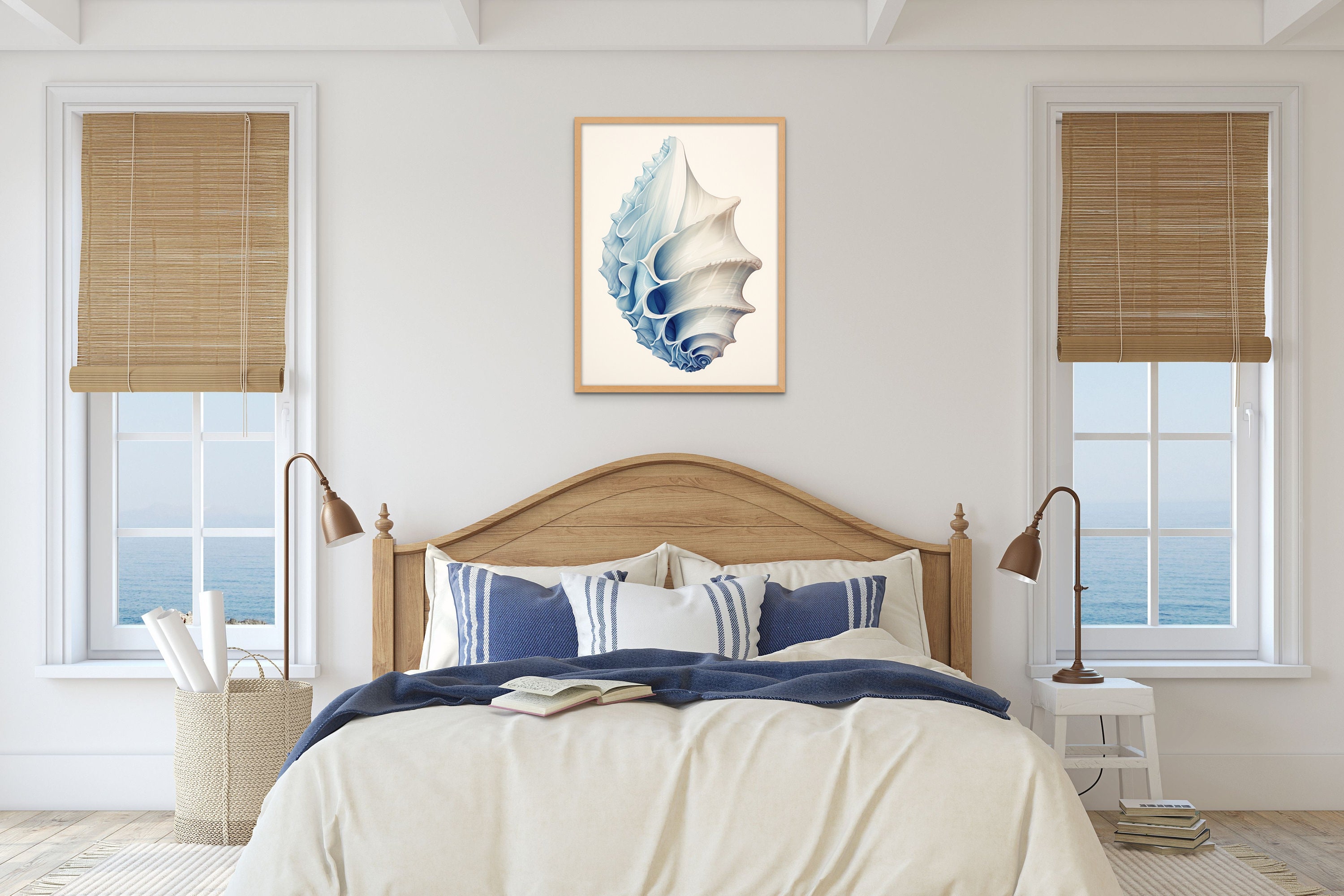 Blue Conch Shell Poster I | Conch Shell Print | Vintage Shell Print ...