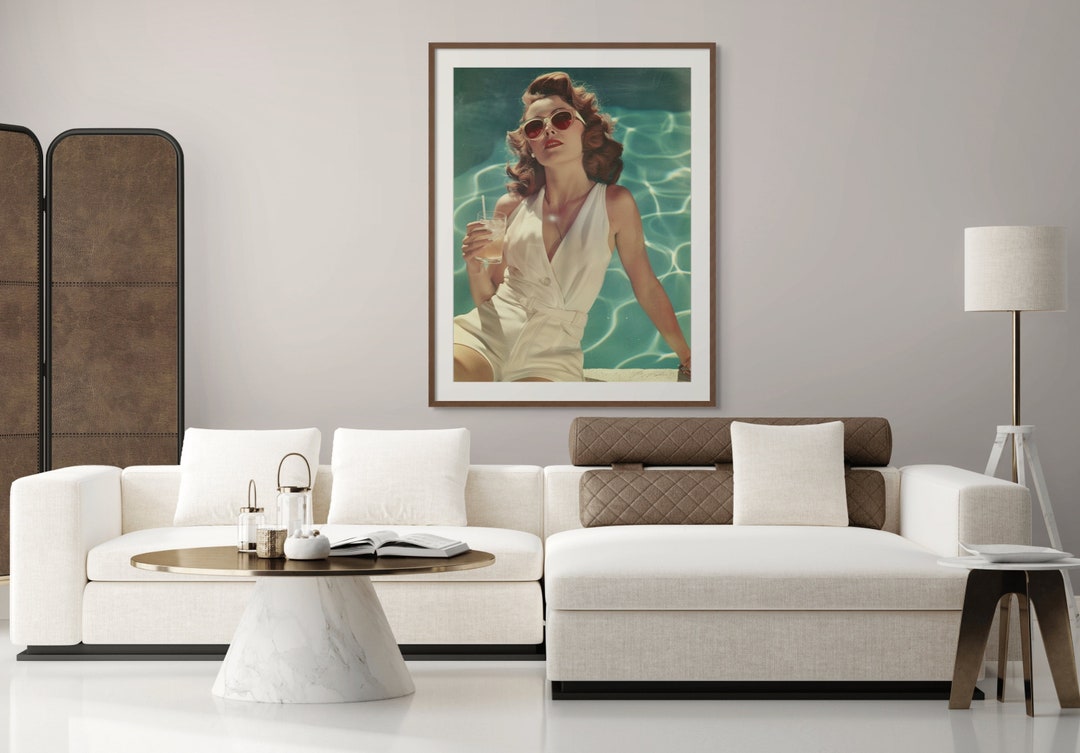 Retro Lady in Pool | Pool Party Poster | Retro Wall Art | Palm Springs ...