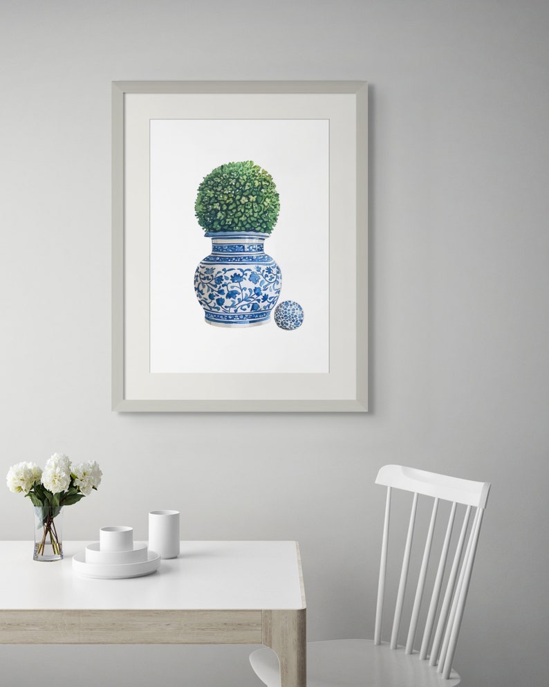 Topiary Ginger Jar Print | Chinoiserie Print | Blue and White Art ...