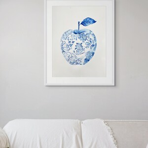 Toile Apple Print | Kitchen Wall Art | Blue and White Art | Chinoiserie ...