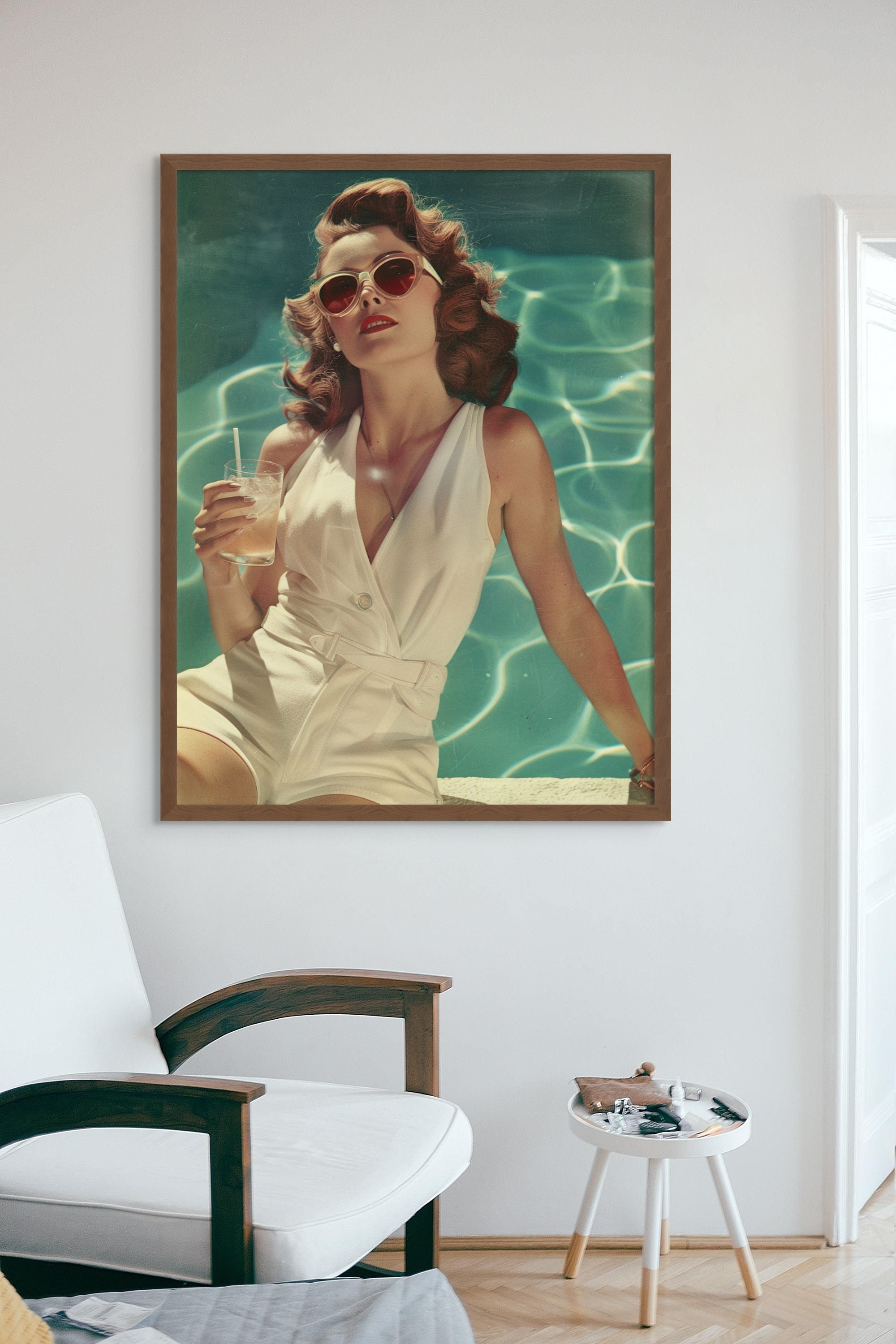 Retro Lady in Pool | Pool Party Poster | Retro Wall Art | Palm Springs ...