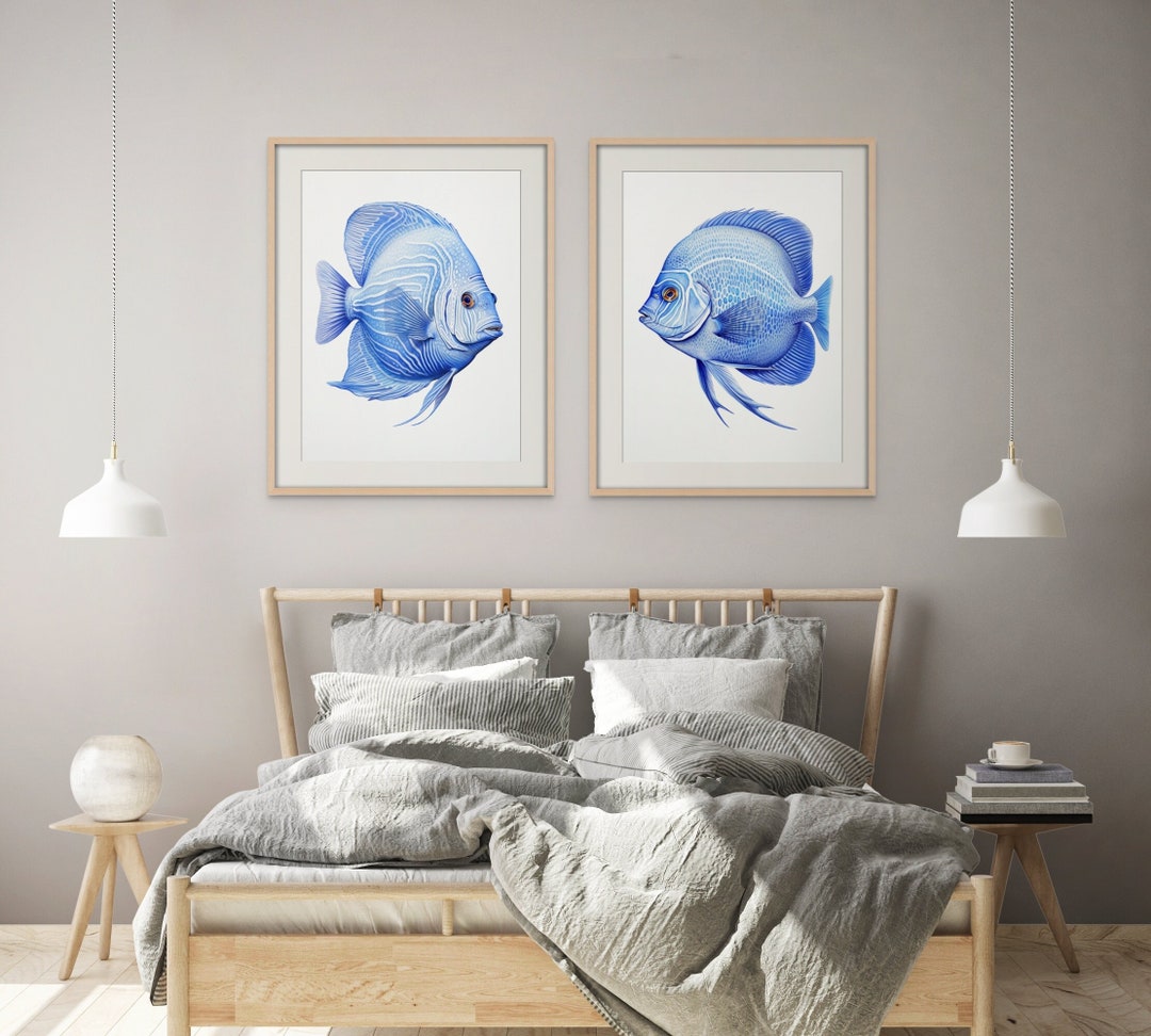 Blue Discus Fish Print | Set of Two Prints | Tropical Fish Art - Etsy