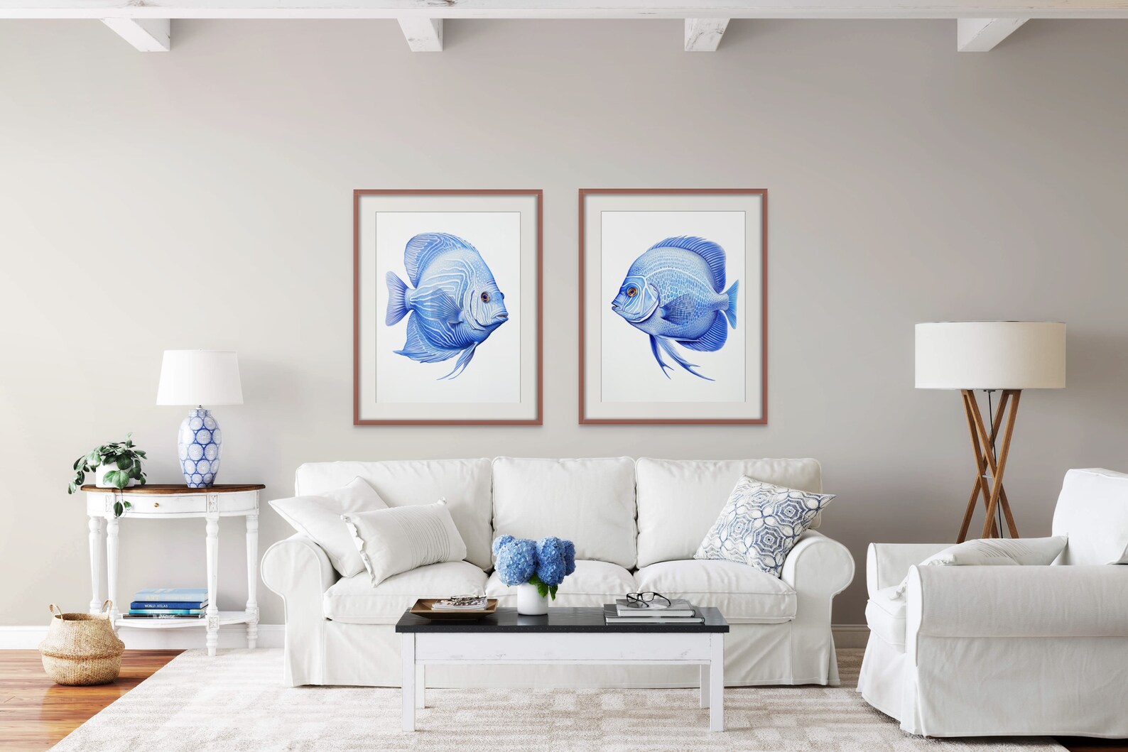 Blue Discus Fish Print set of 2 - Etsy